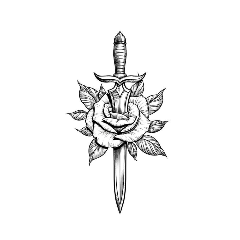 Rose And Dagger Tattoo Designs Traditional Rose With Dagger Temporary